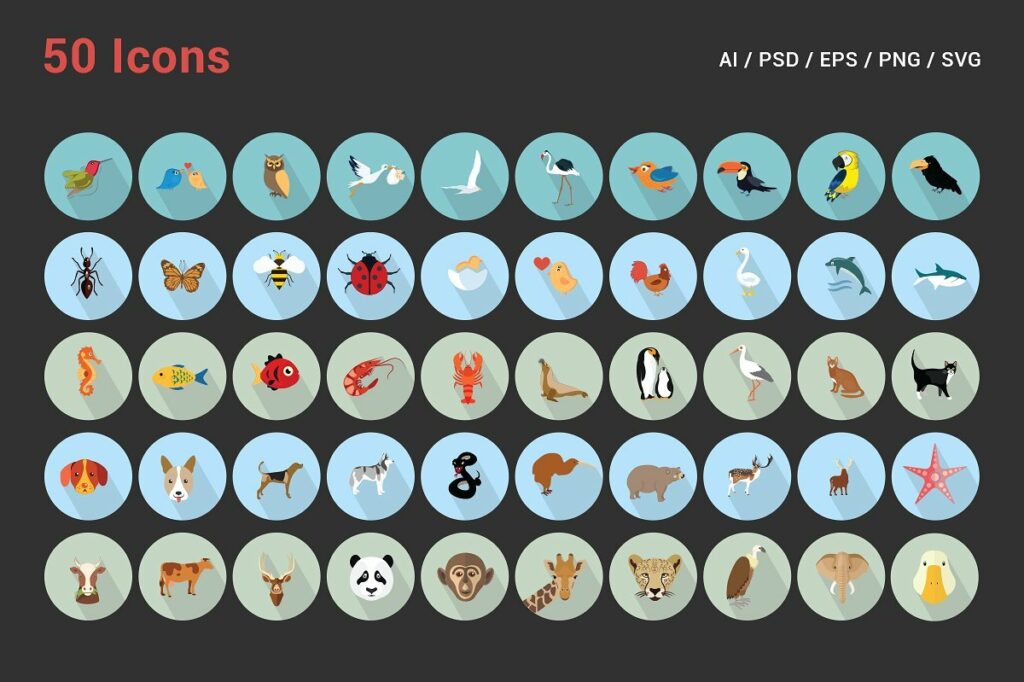 Flat Icons Animals, Birds & Insects – MasterBundles