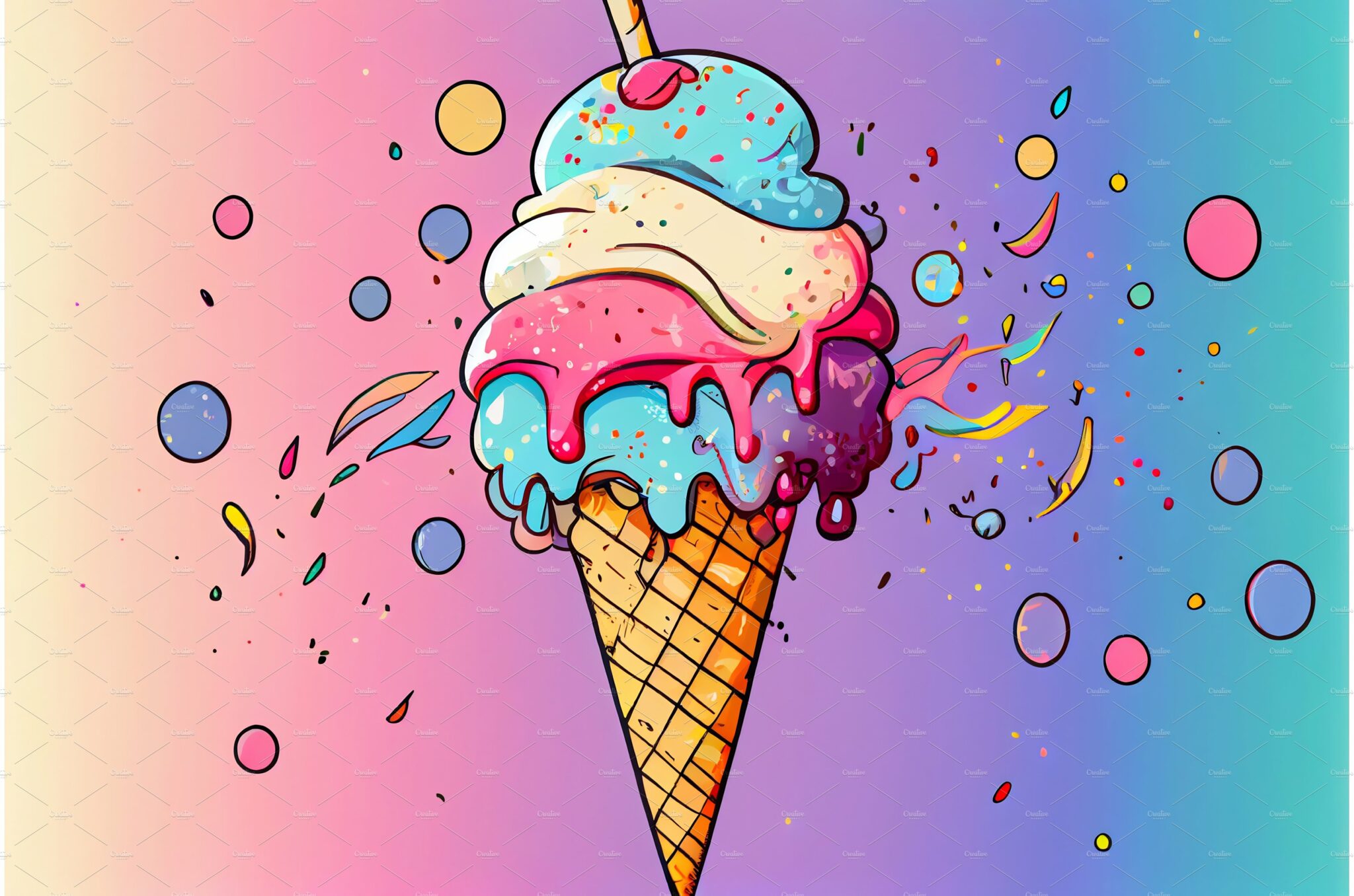 Cartoon illustration of ice cream – MasterBundles
