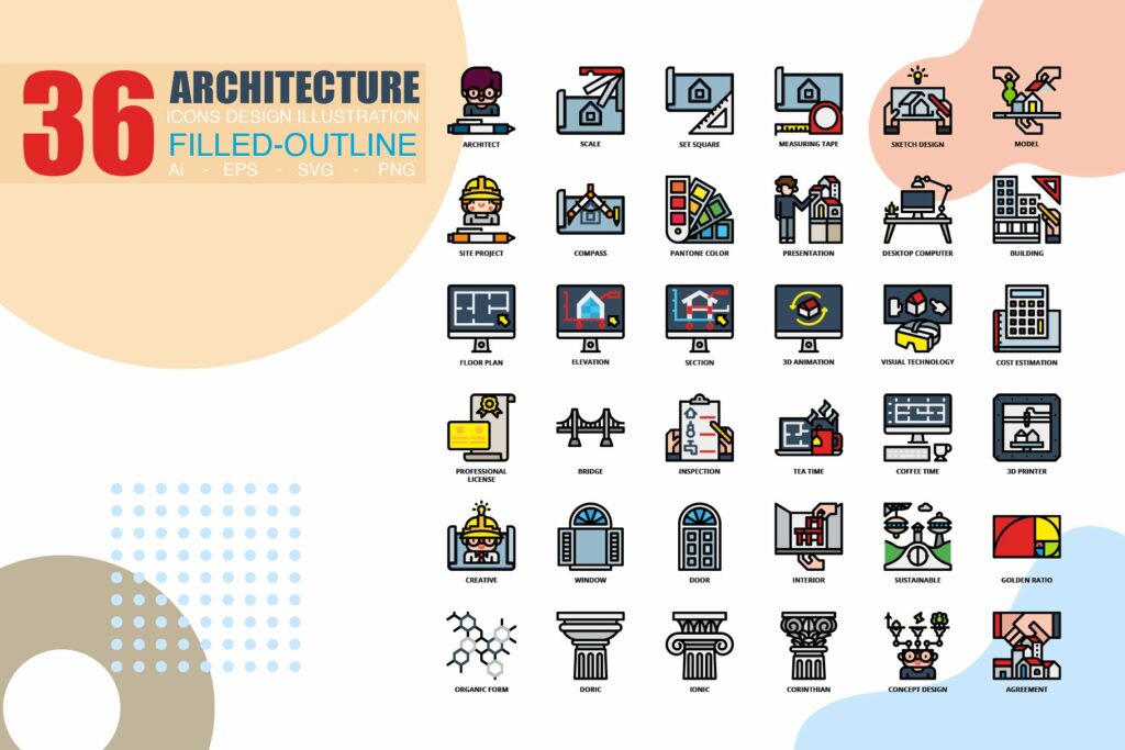 36 Architecture icons set x 3 style – MasterBundles