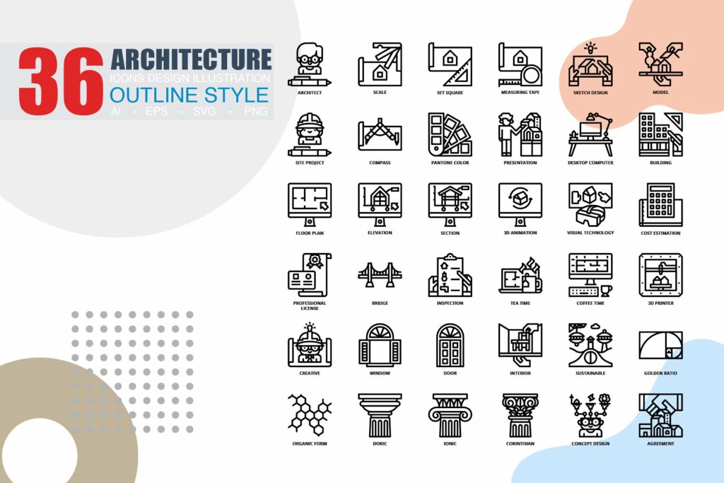 36 Architecture icons set x 3 style – MasterBundles