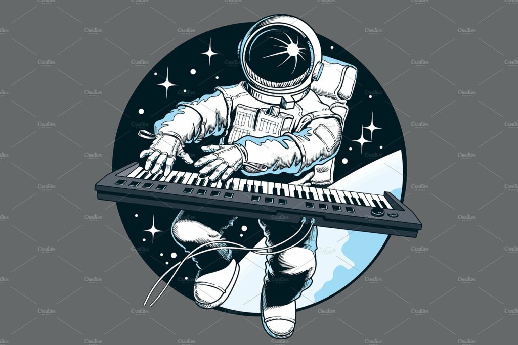 Astronaut playing piano synthesizer – MasterBundles