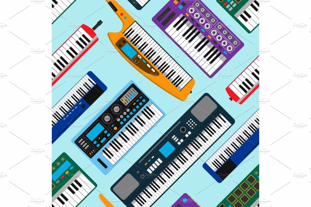 Synthesizer piano musical equipment seamless pattern vector ...