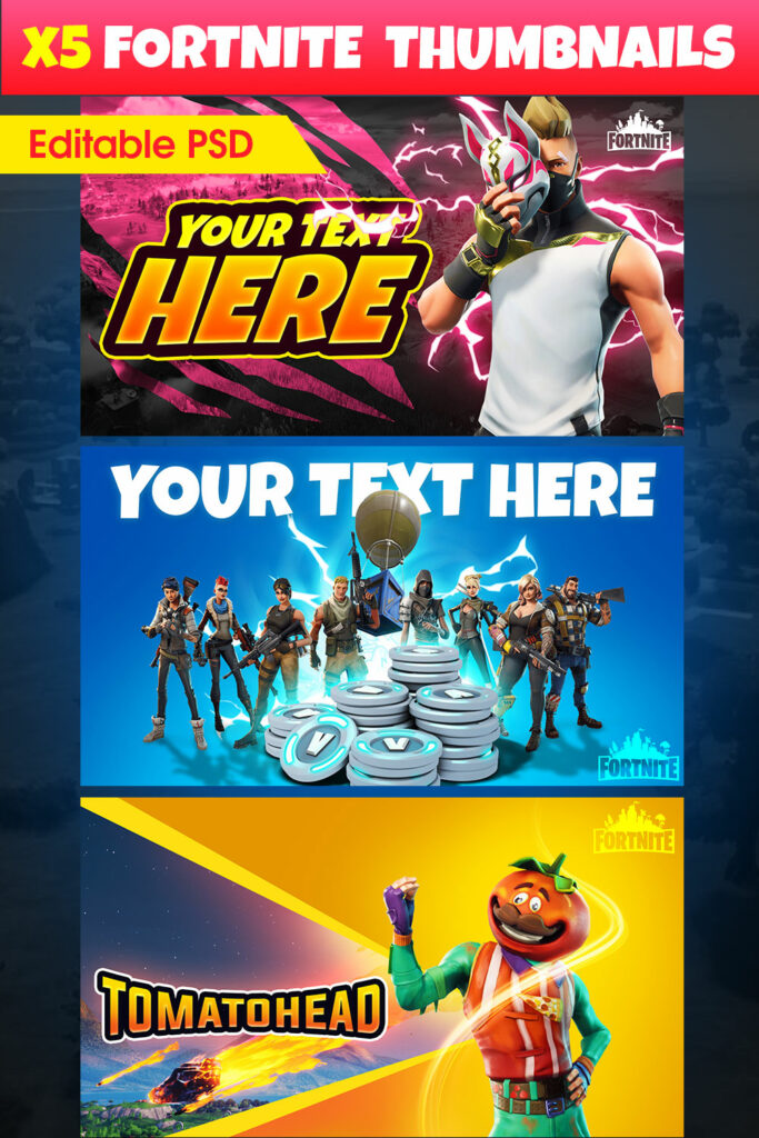 x5 Fortnite Gaming Thumbnails Templates - MasterBundles