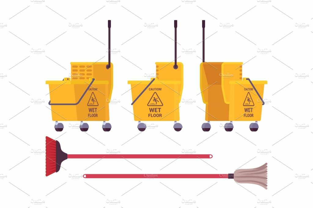 Yellow floor cleaning cart and mop – MasterBundles