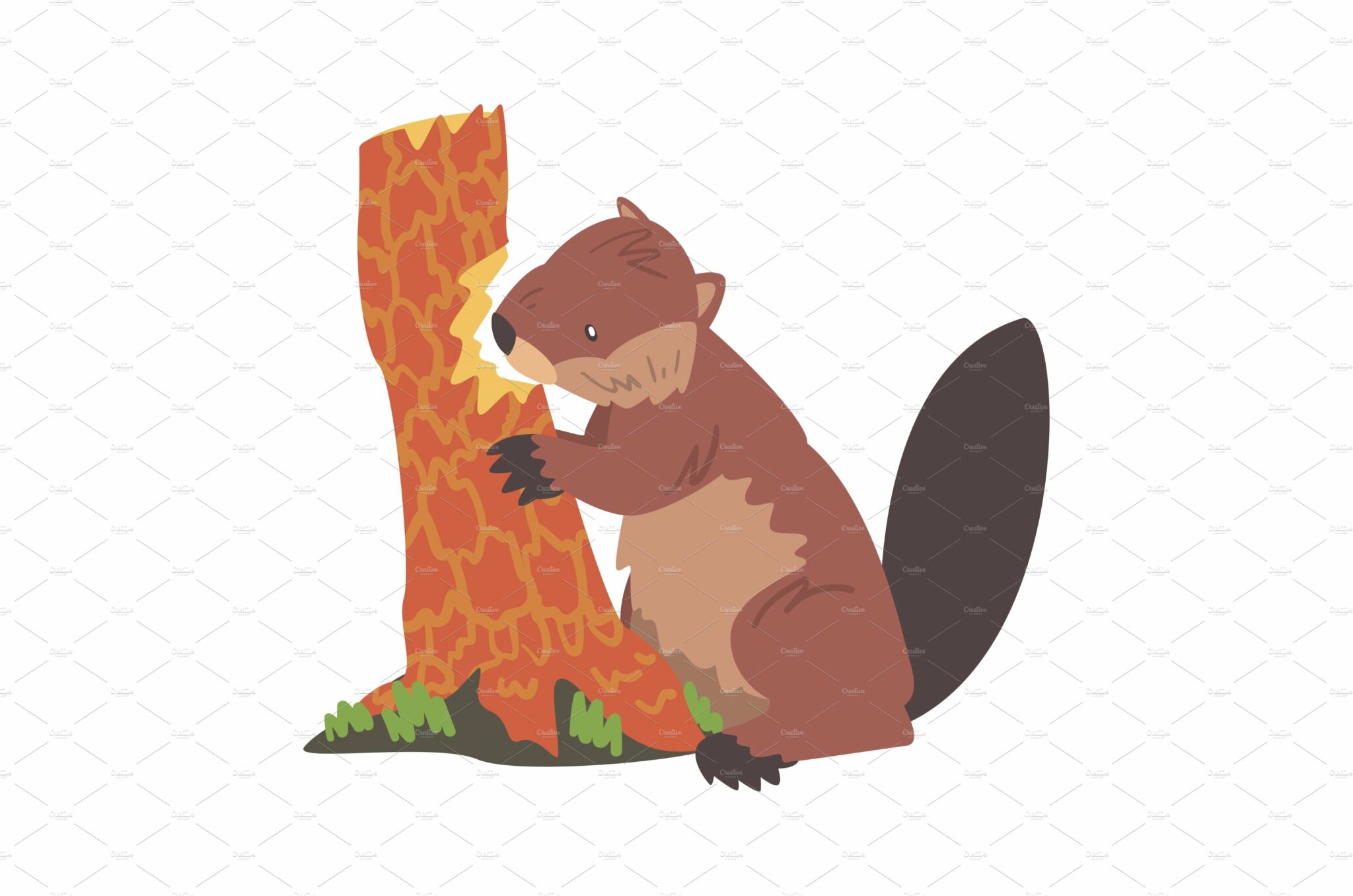 Cute Beaver Gnawing Old Tree Trunk – MasterBundles