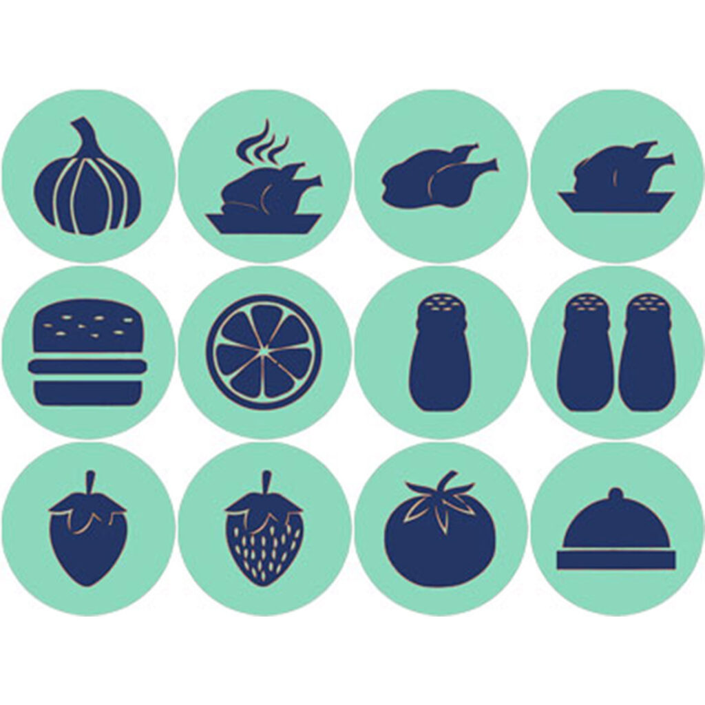 BLUE AND TURQUIOSE FOOD ICONS – MasterBundles