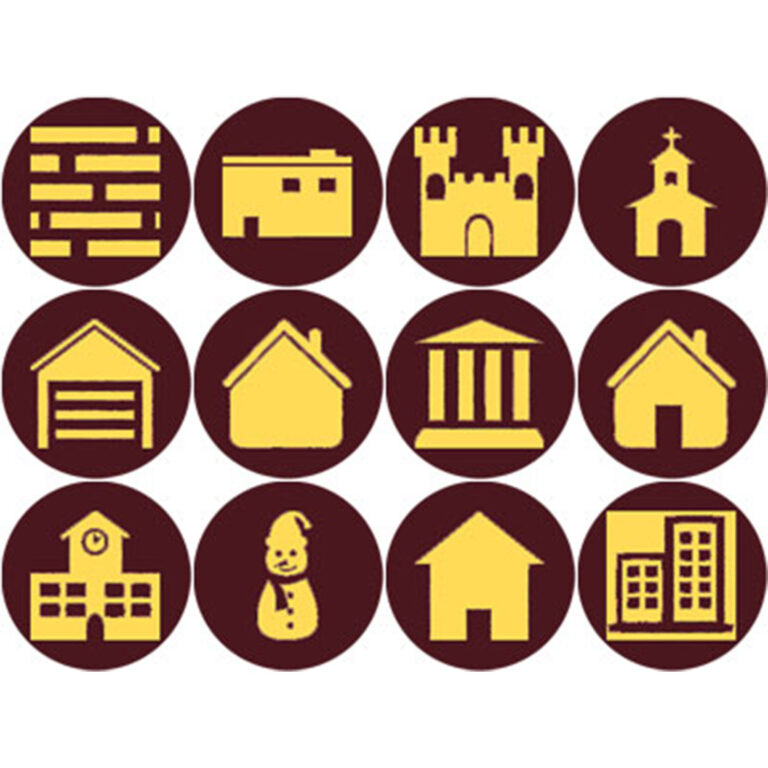 ELECTRIC PURPLE AND YELLOW BUILDING ICONS - MasterBundles