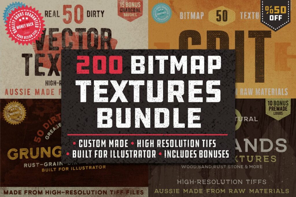 200 Grunge Bitmap Textures Bundle – MasterBundles