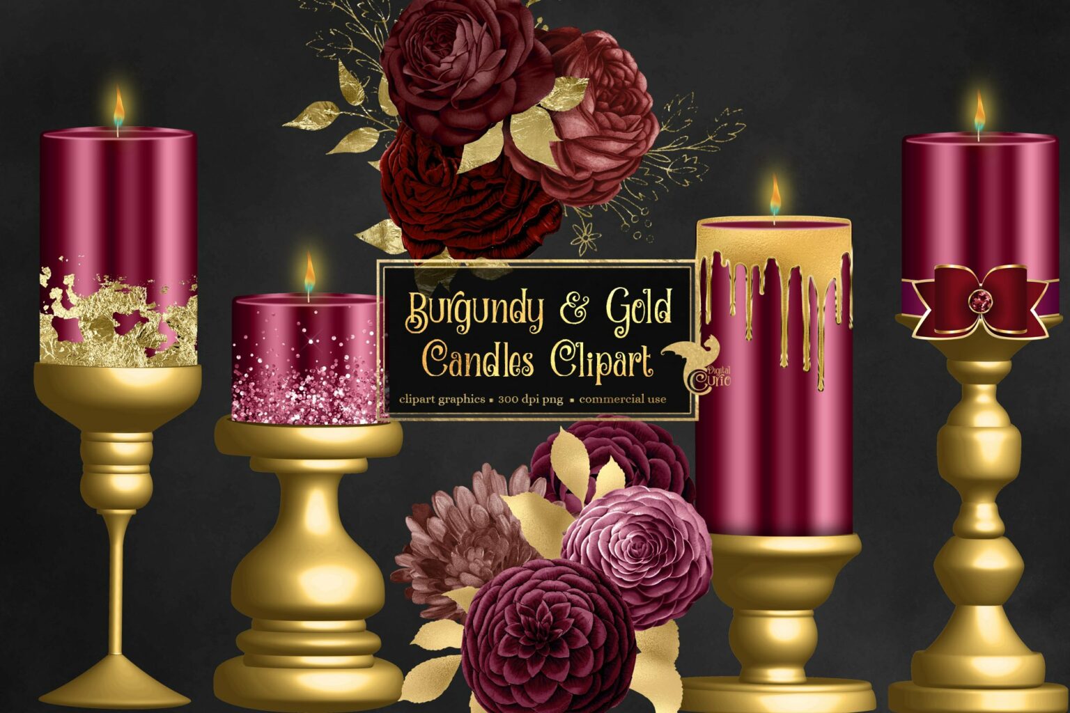 Burgundy and Gold Candle Clipart – MasterBundles