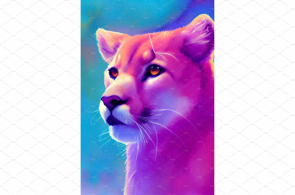 Watercolor Portrait Of Cute Cougar Masterbundles