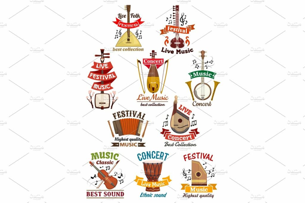 Musical instruments icons and emblems – MasterBundles