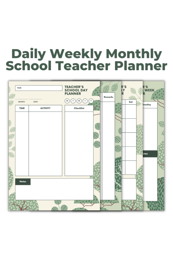Daily Weekly Monthly School Teacher Planner - MasterBundles