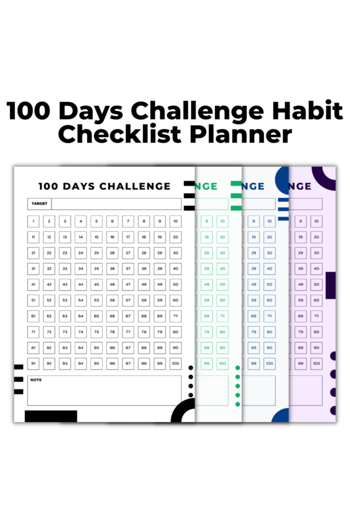 100 Days Challenge Habit Checklist Planner Template - MasterBundles