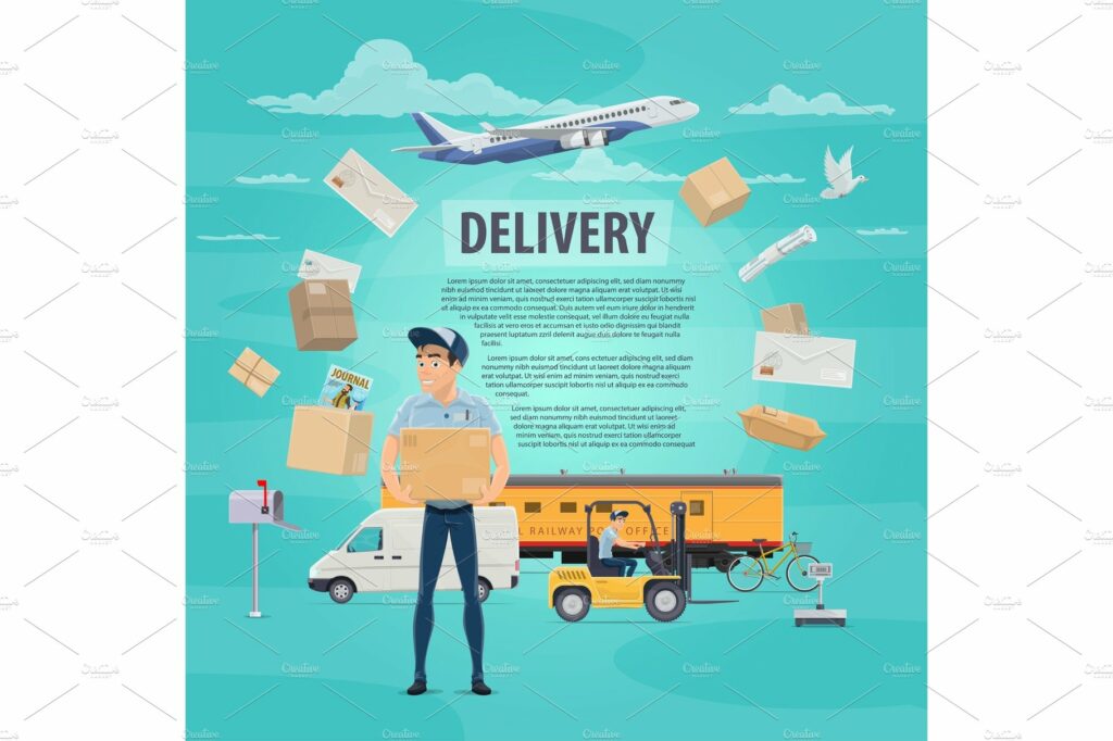 Delivery of post mail service vector poster – MasterBundles