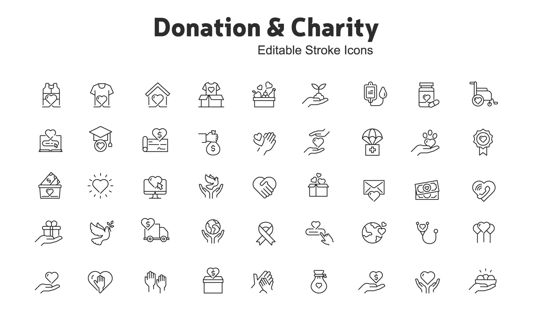 Charity and Donations Ultra Crisp Vector Line Icons. Giving and ...