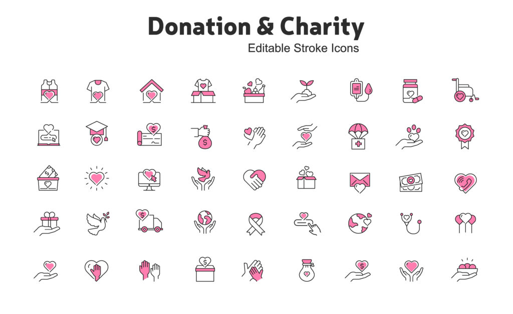 Charity and Donations Ultra Crisp Vector Line Icons. Giving and ...