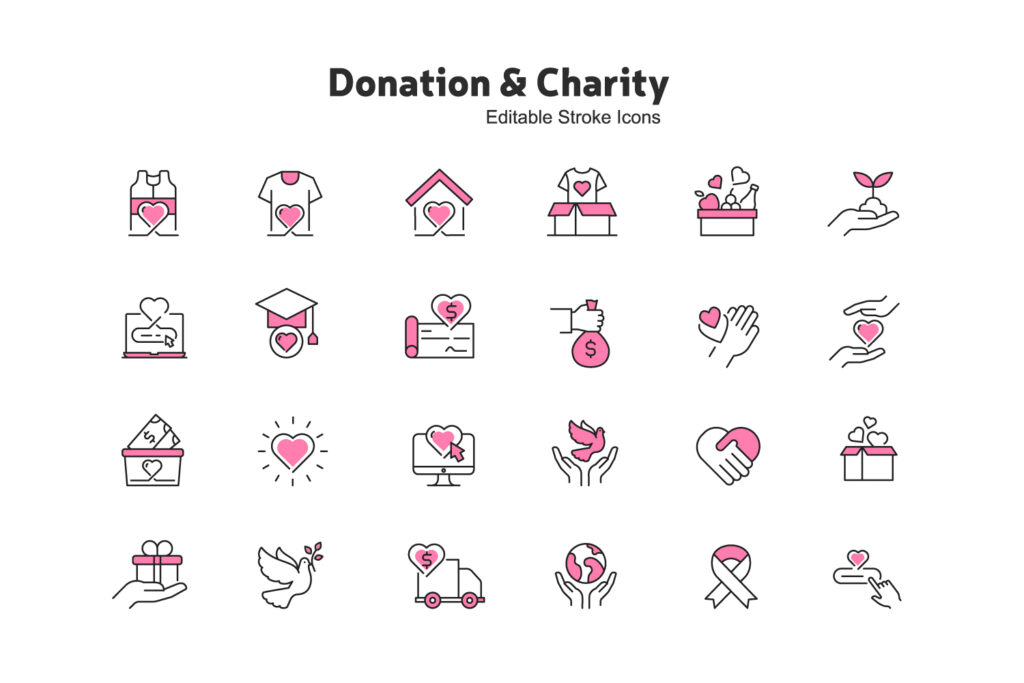 Charity and Donations Ultra Crisp Vector Line Icons. Giving and ...