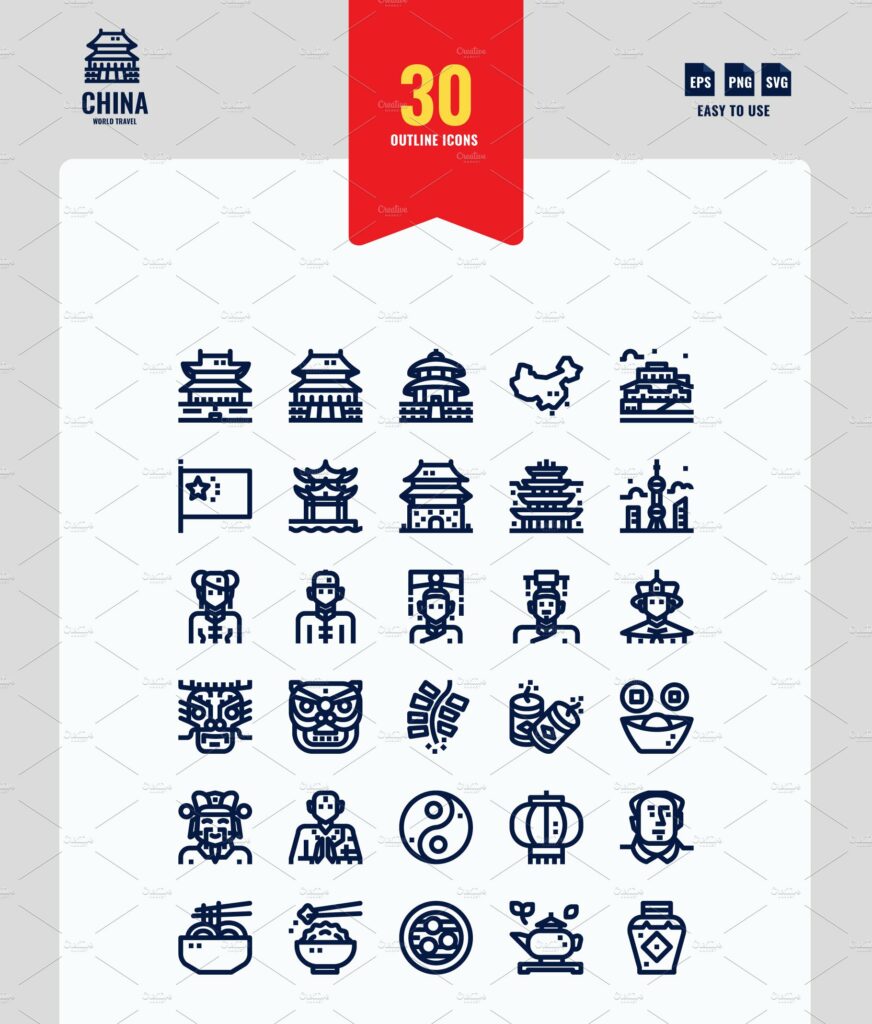 China 90 Icons – MasterBundles