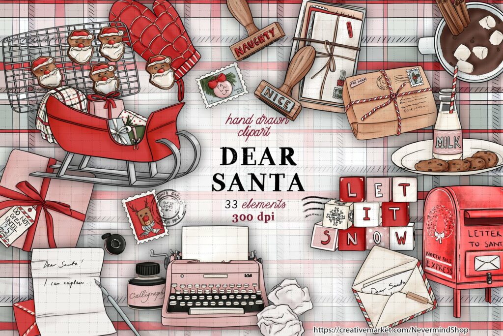 Dear Santa Christmas clipart kit – MasterBundles