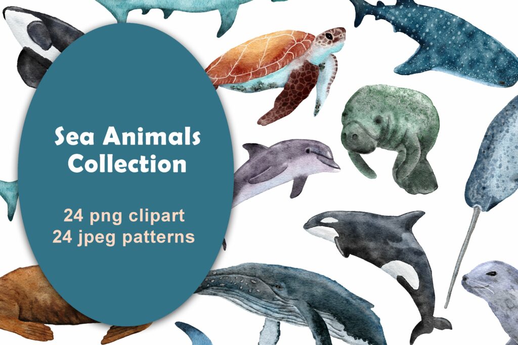 Sea Animals Clipart & Patterns – MasterBundles