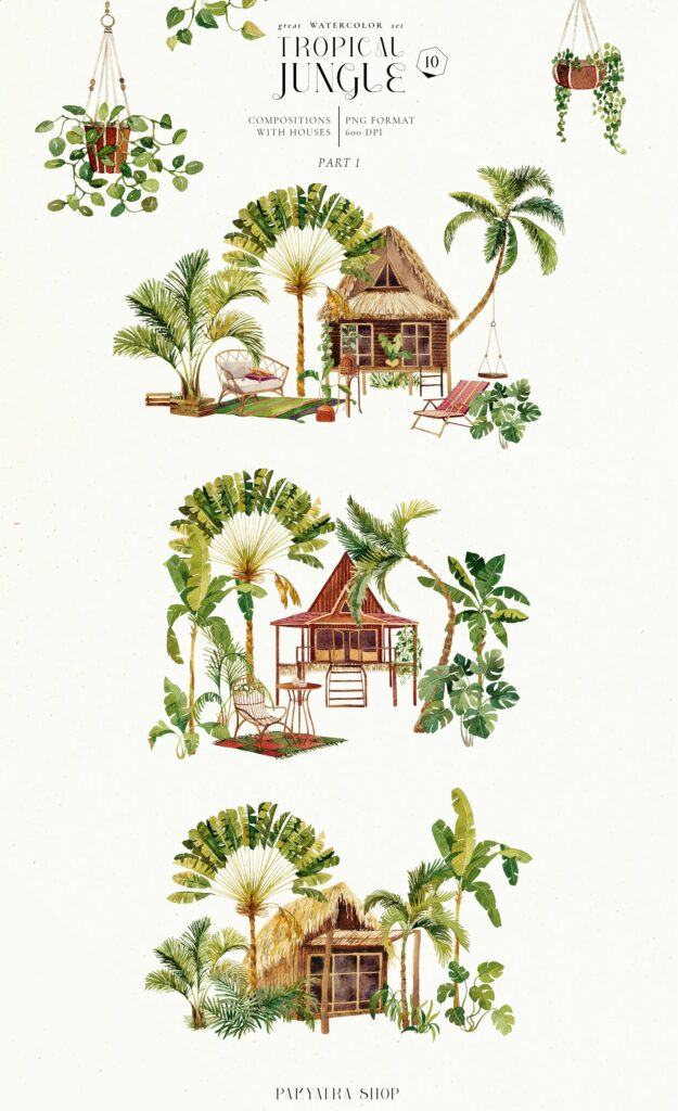 Tropical jungle - watercolor set – MasterBundles