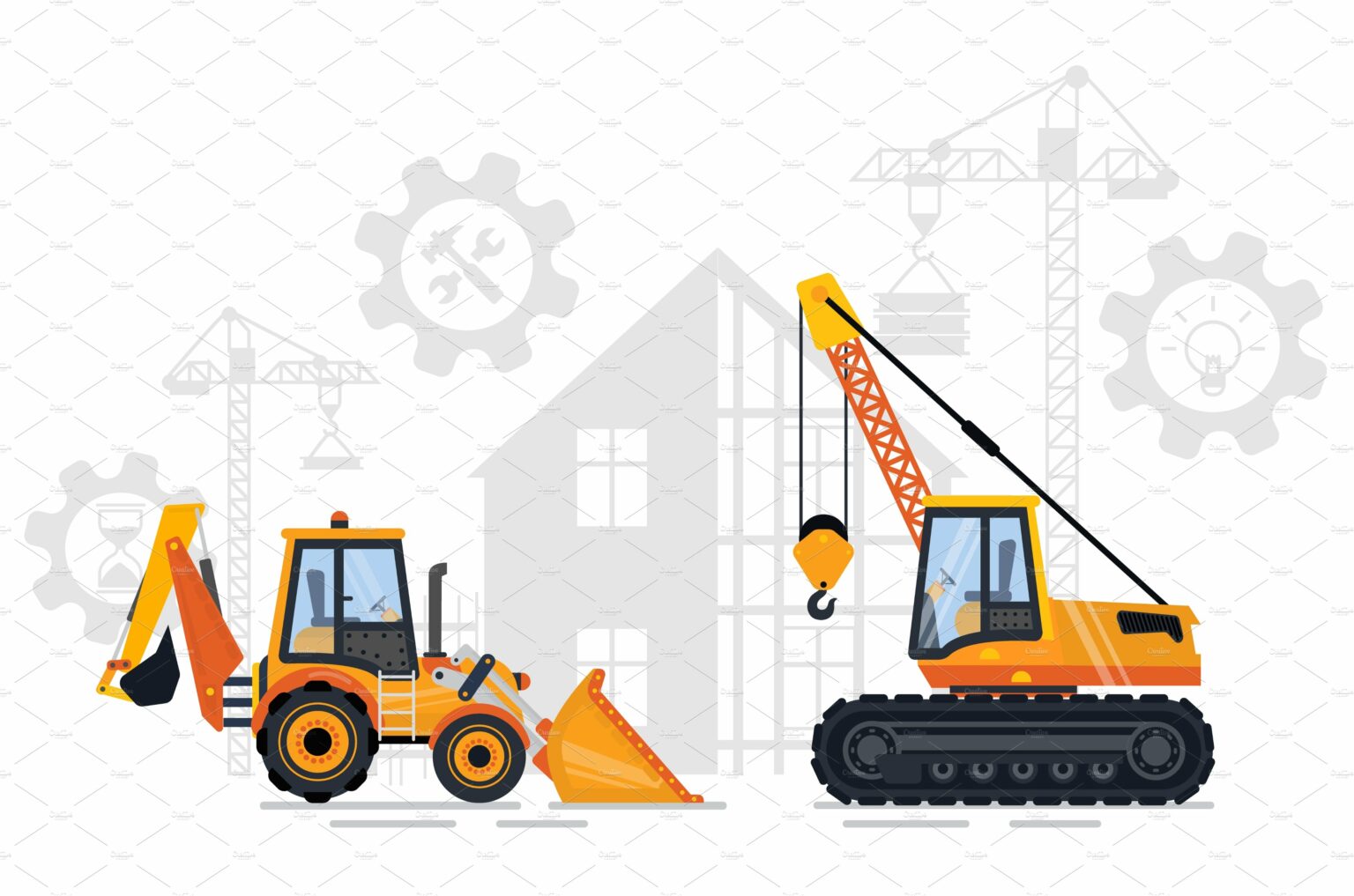 Crane Excavator and Bulldozer – MasterBundles