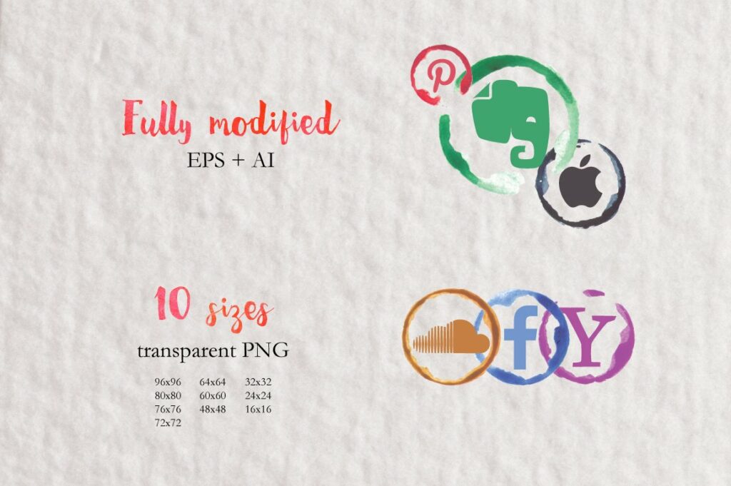 330 Watercolor Social media icons – MasterBundles