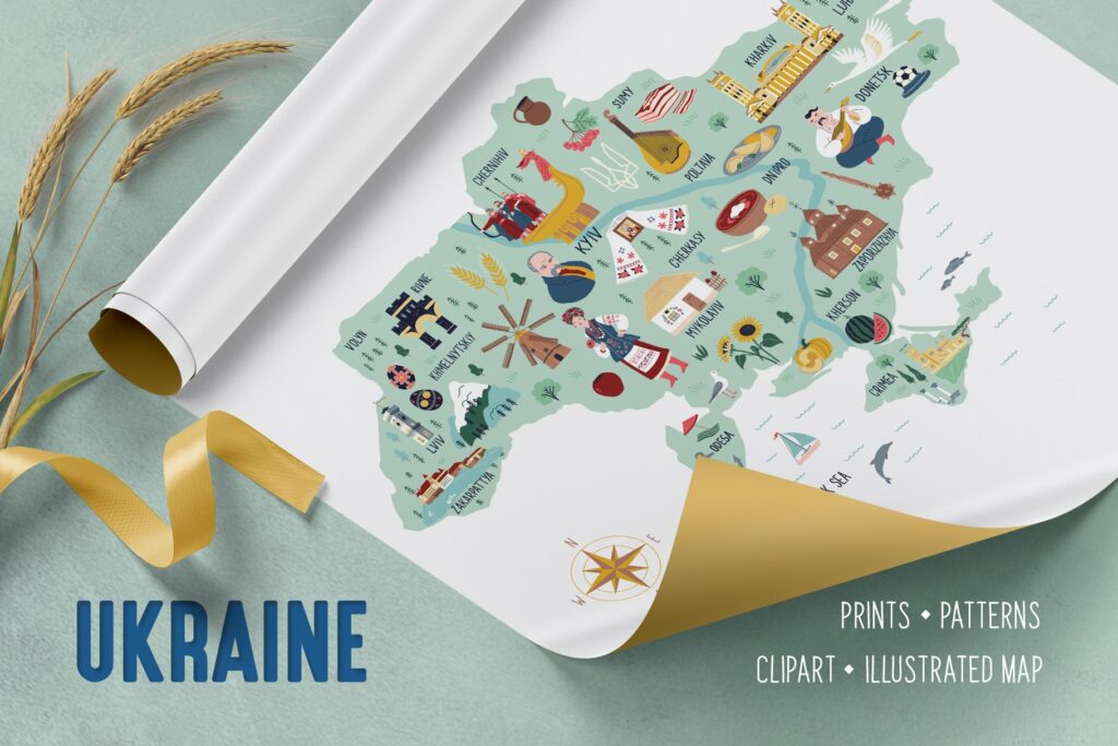 Illustrated Map of Ukraine – MasterBundles