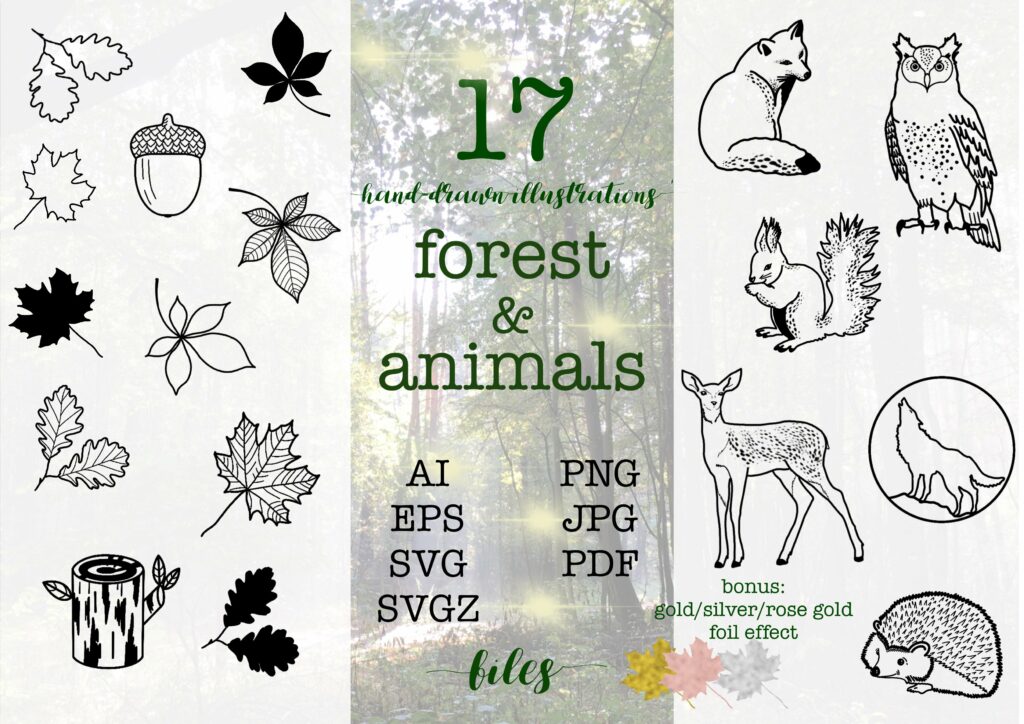 Forest animals vector and bitmap set – MasterBundles