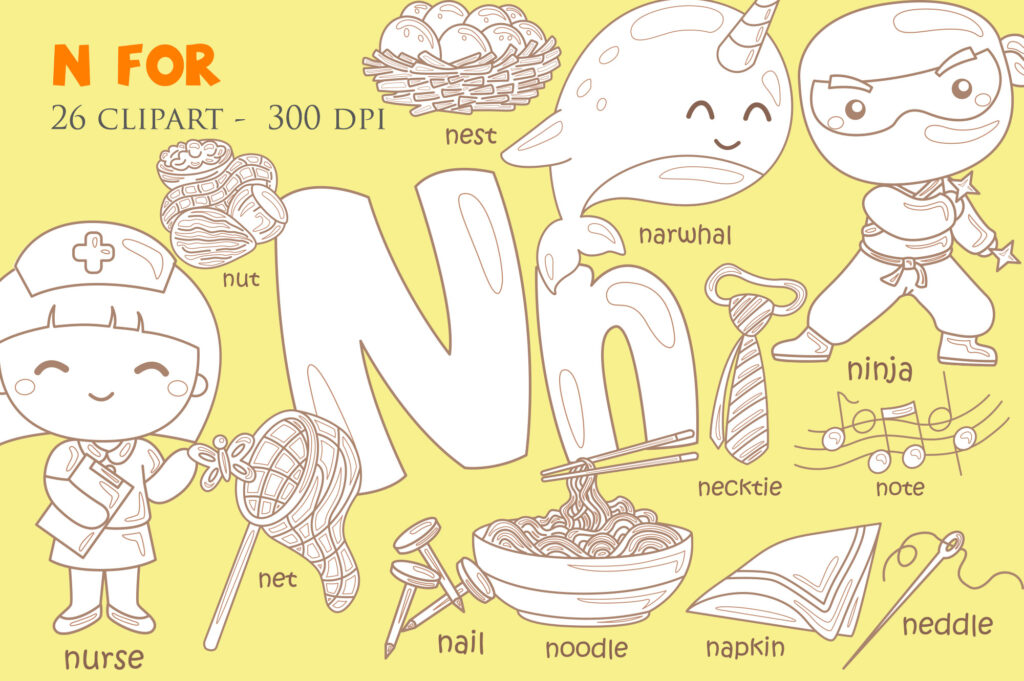 Alphabet N For Vocabulary School Letter Reading Writing Font Study ...