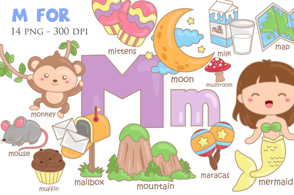 Alphabet M For Vocabulary School Letter Reading Writing Font Study ...