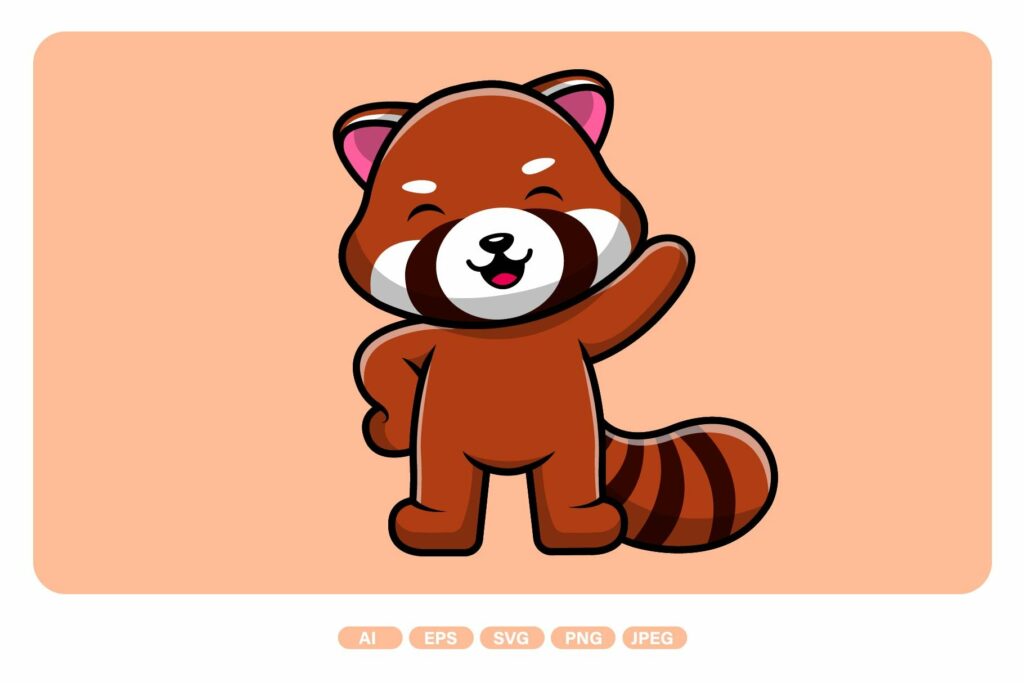 Cute Red Panda Waving Hand – MasterBundles
