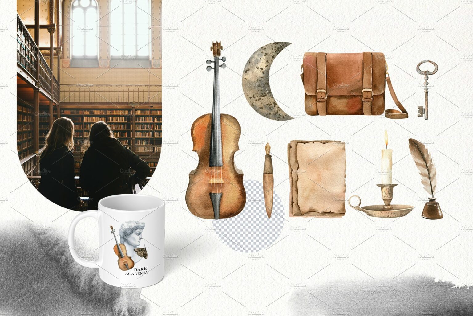 Dark Academia watercolor clipart set – MasterBundles
