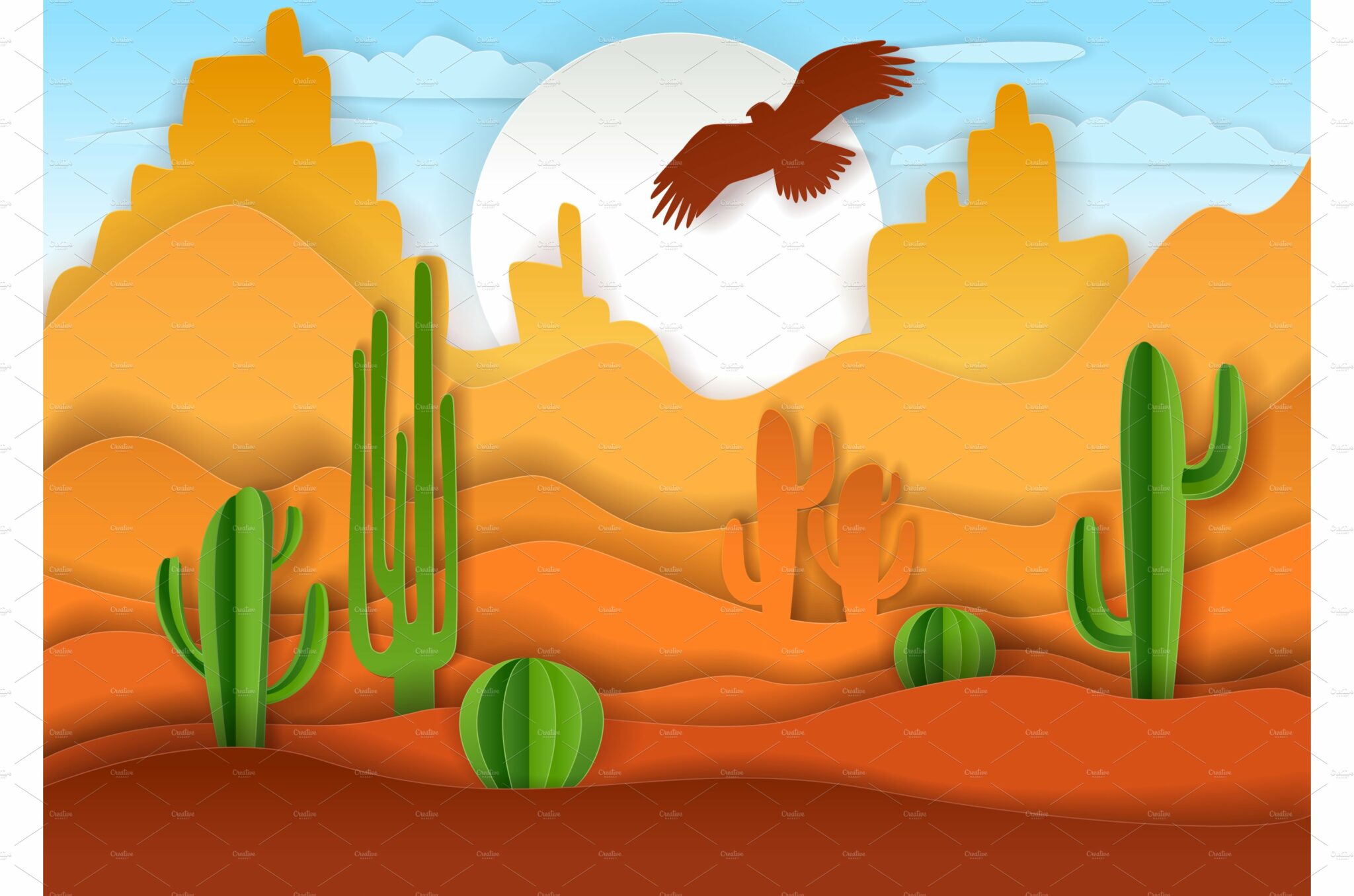 Desert landscape vector paper art – MasterBundles