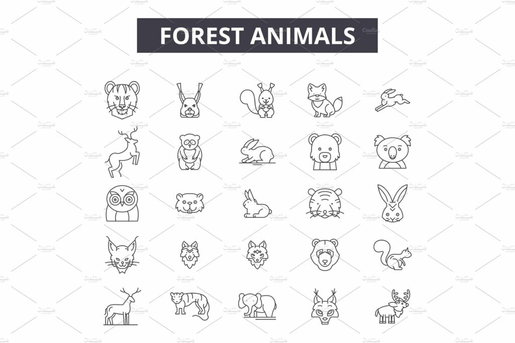 Forest animals line icons, signs set – MasterBundles