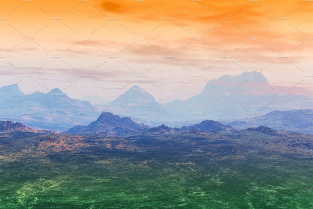 Mountain valley at evening sunset la – MasterBundles