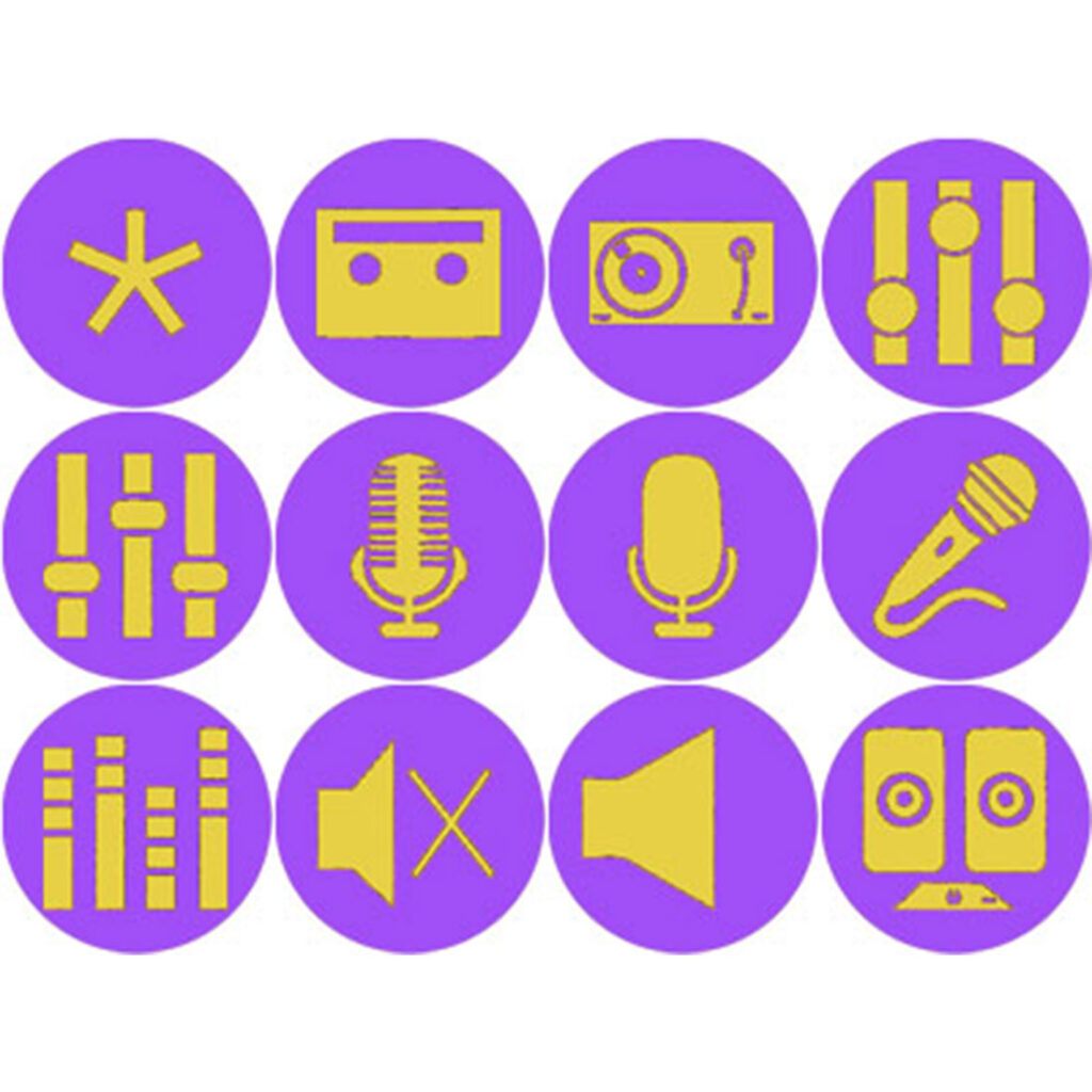 ELECTRIC PURPLE AND YELLOW AUDIO ICONS - MasterBundles