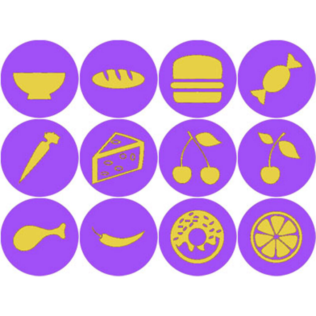 ELECTRIC PURPLE AND YELLOW FOOD ICONS - MasterBundles