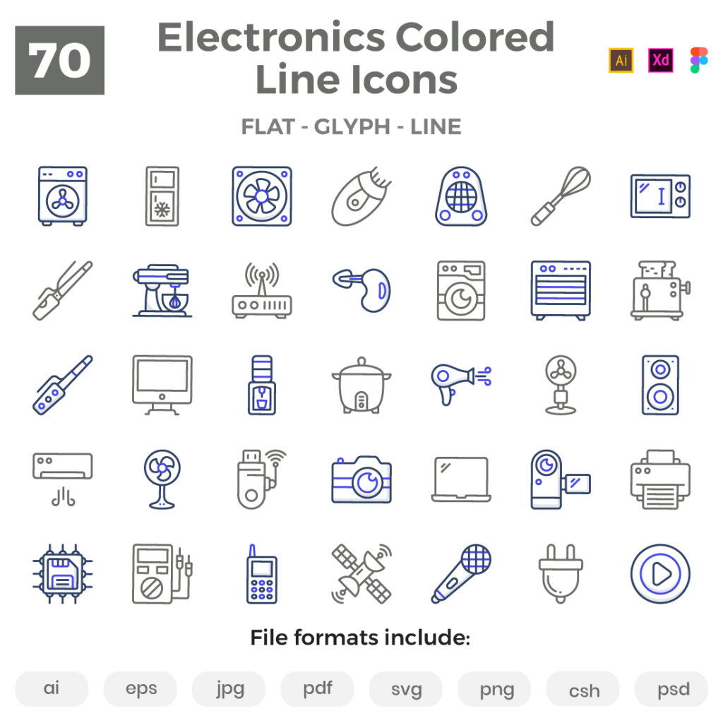 70 Appliance and Electronics Colored Line Icons - MasterBundles