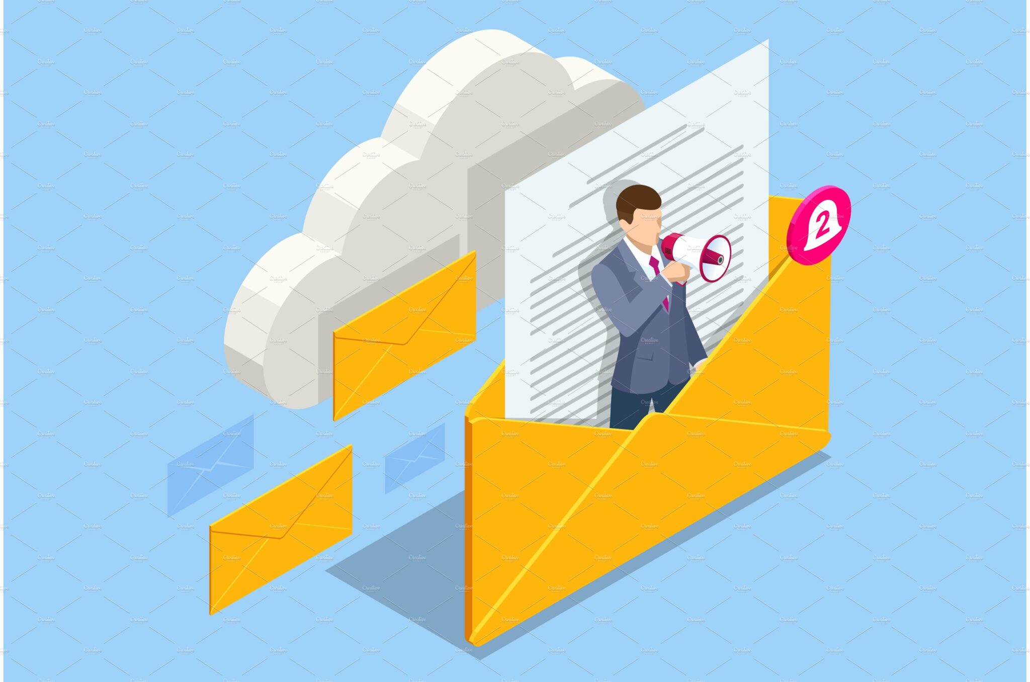 Isometric Email Notification Concept – MasterBundles
