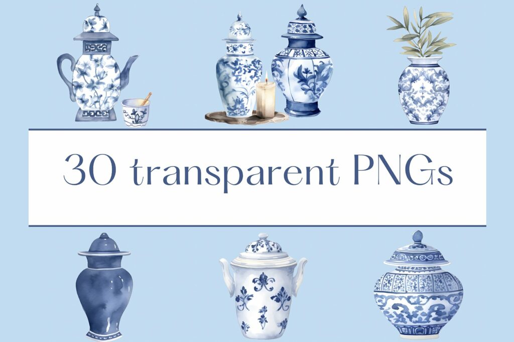 Watercolor chinoiserie vases clipart – MasterBundles