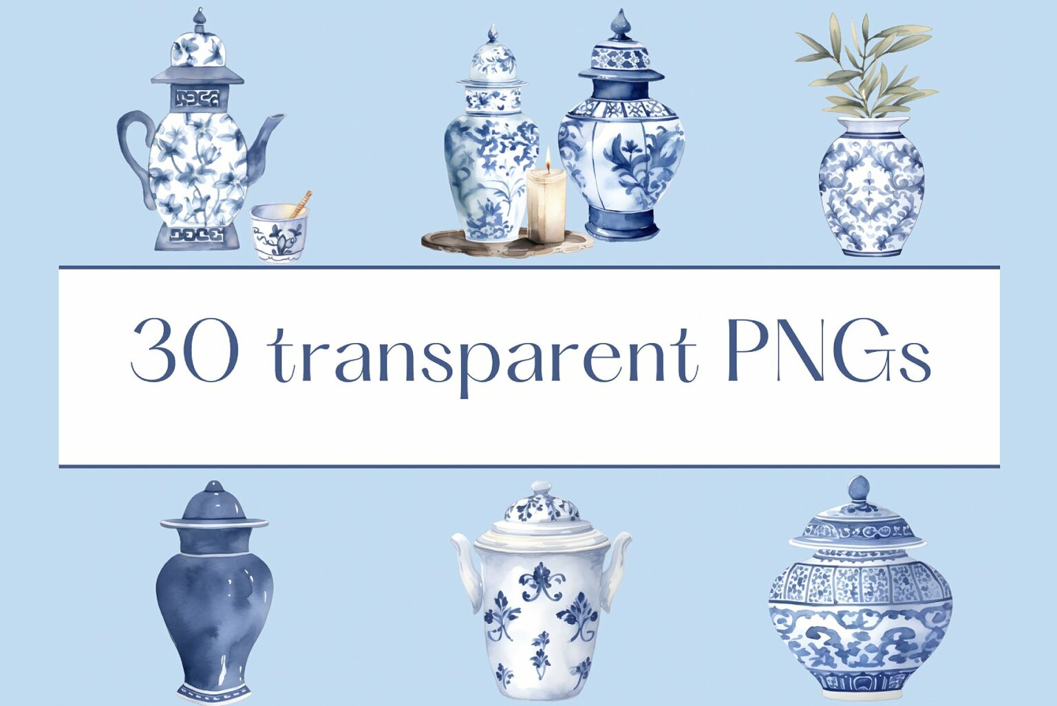 Watercolor chinoiserie vases clipart – MasterBundles