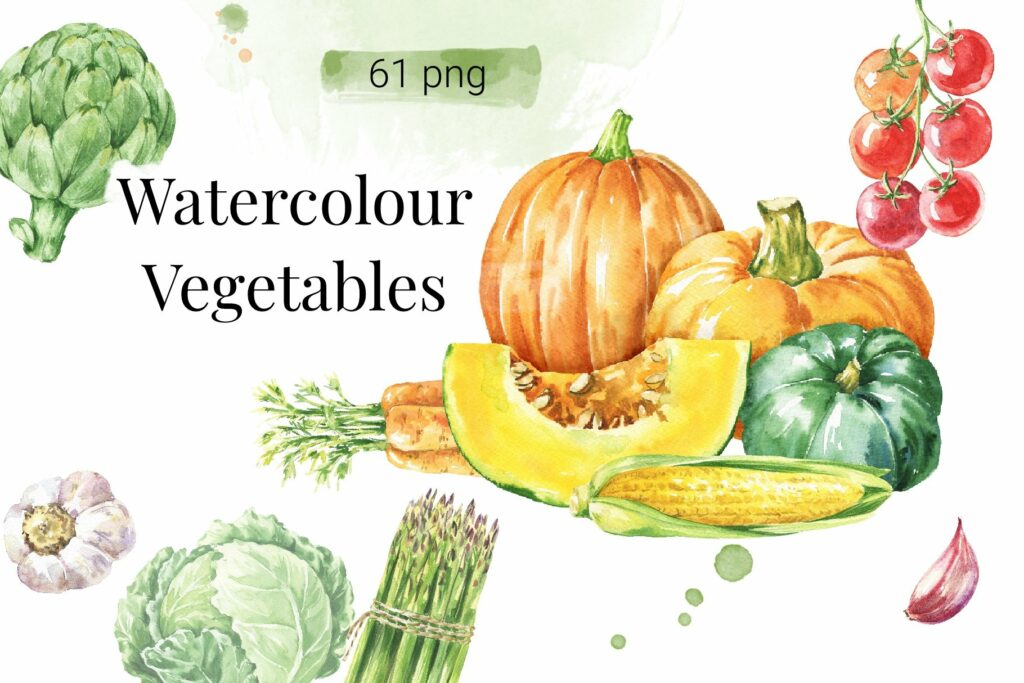 Watercolour Vegetables – MasterBundles