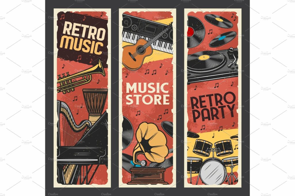 Music instruments retro banners – MasterBundles