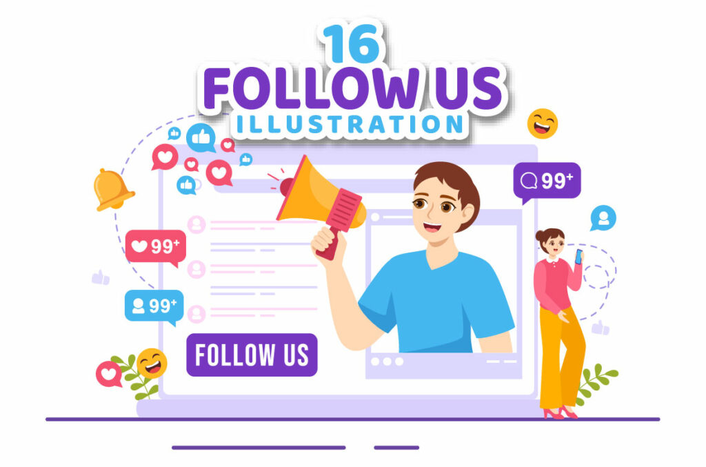 16 Follow Us and Like Illustration - MasterBundles
