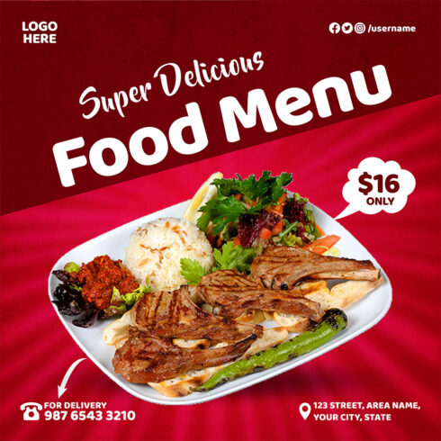 4 Food Menu Social Media Instagram Templates - MasterBundles