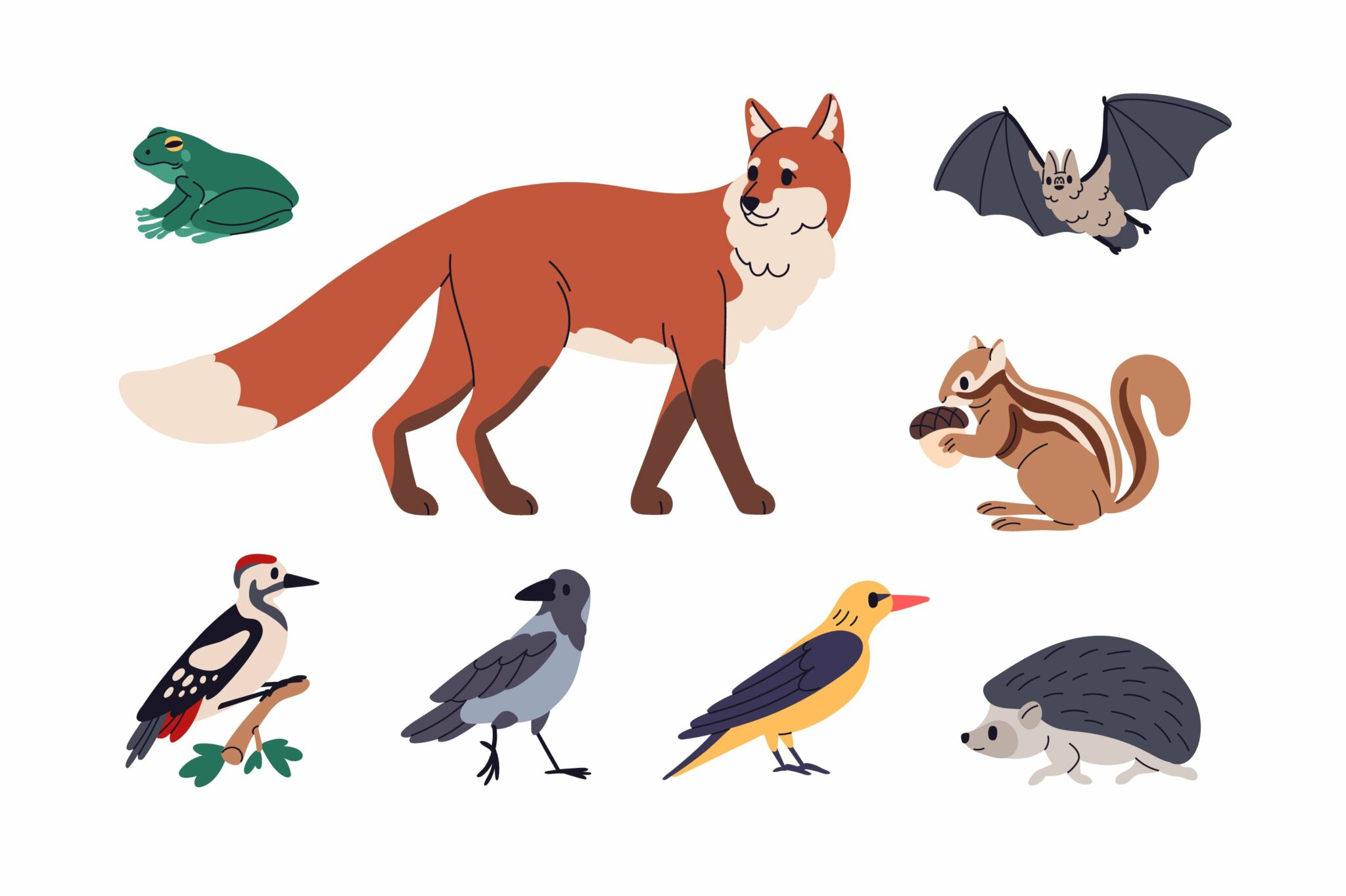 Wild forest animals and birds set – MasterBundles