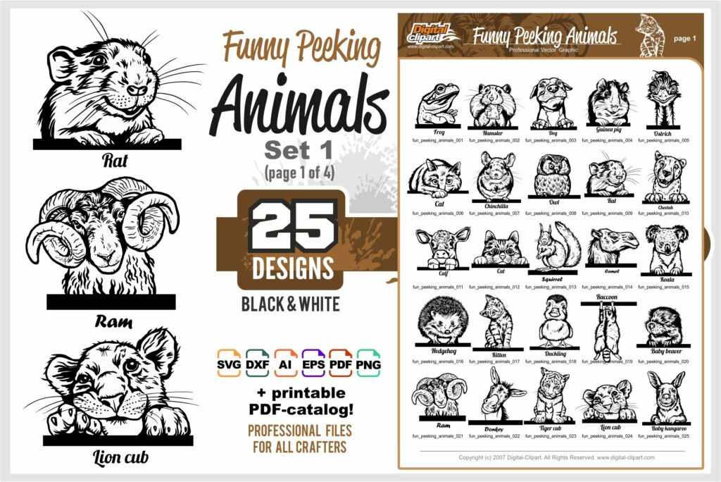 Funny Peeking Animals - 25 vector im – MasterBundles