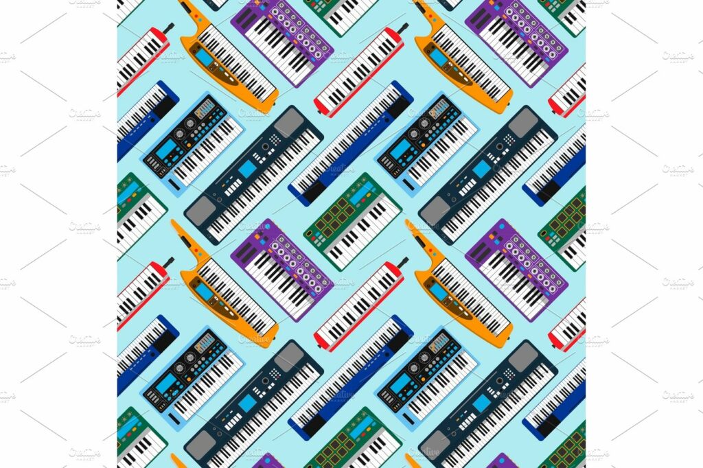 Synthesizer piano musical keyboard equipment seamless pattern vector ...