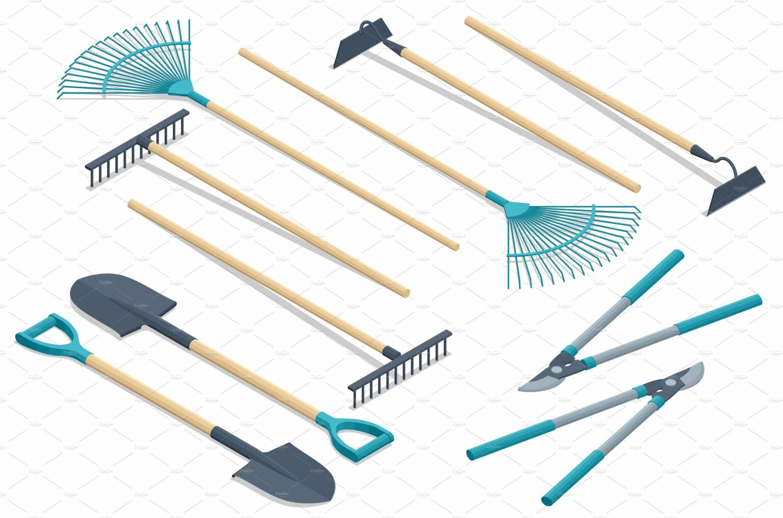 Isometric set of garden tools. Rake – MasterBundles